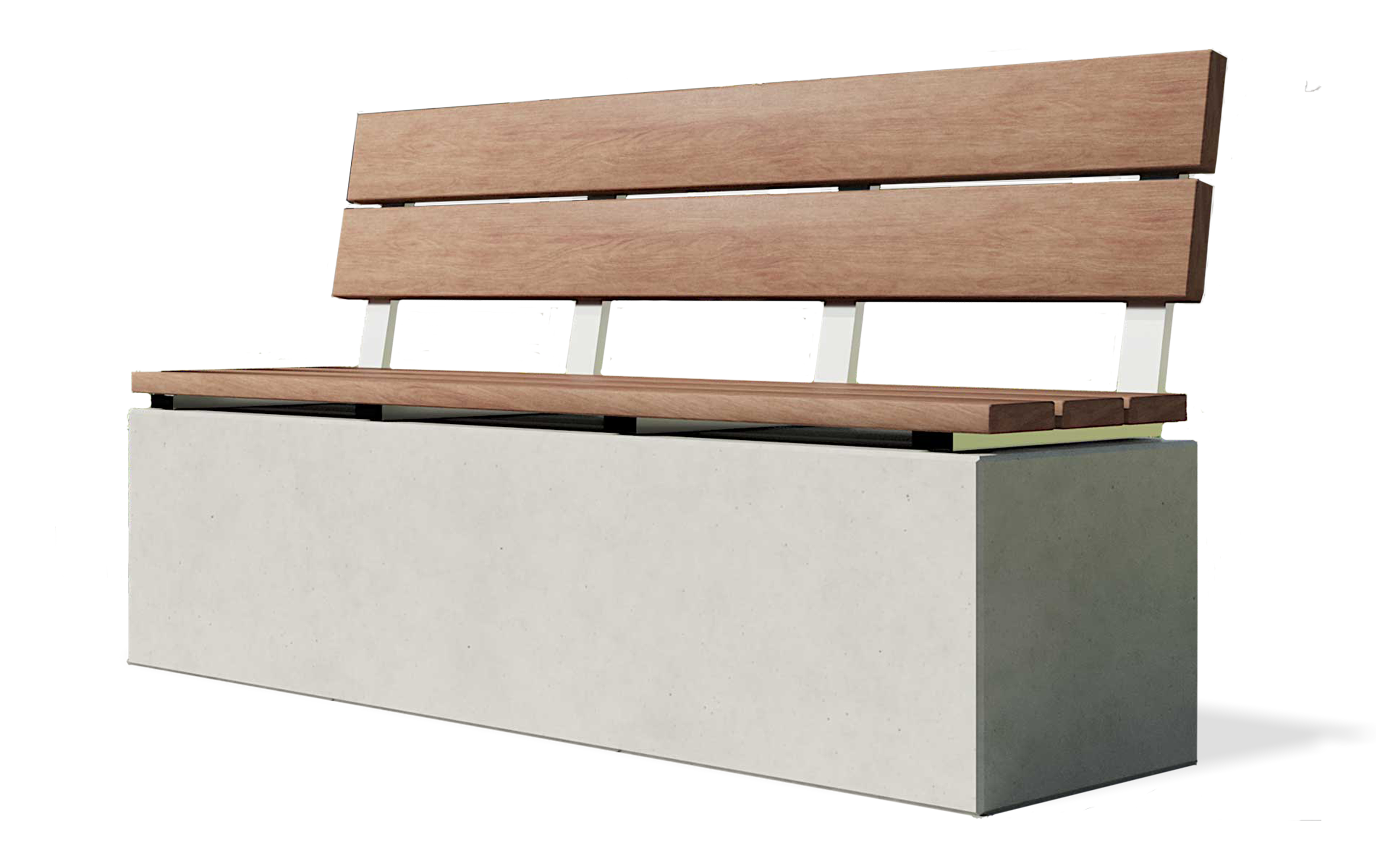 Concrete park bench or garden bench with KEBONY wood backrest